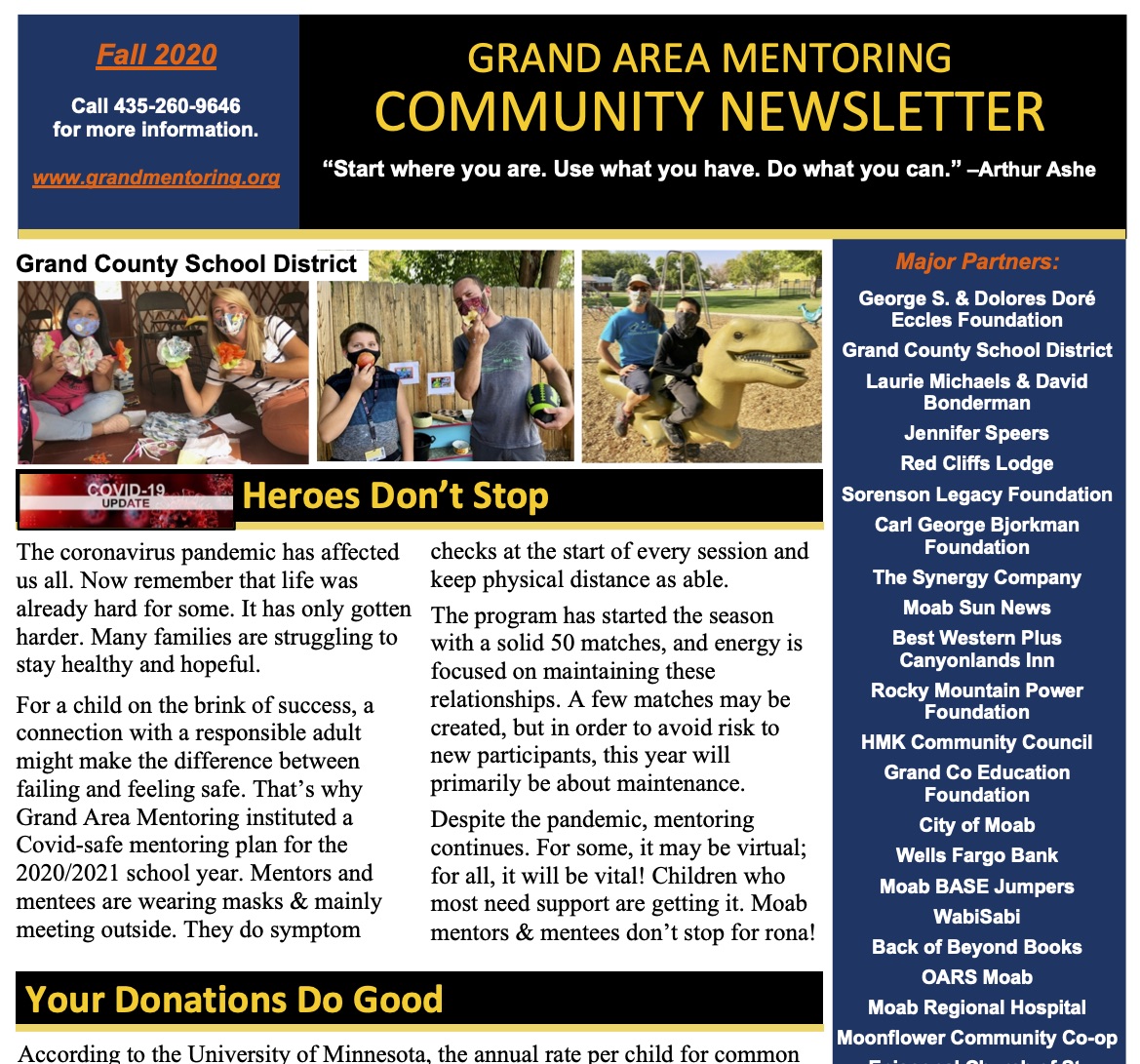 Fall 2020 Community Newsletter - Grand Area Mentoring
