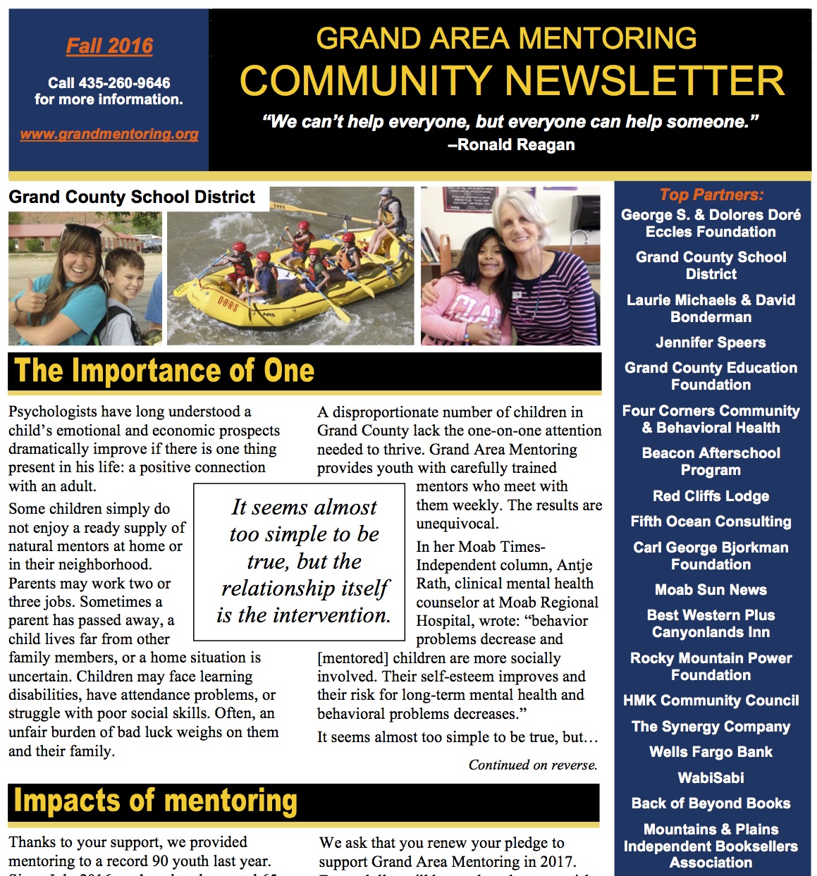 Fall 2016 Community Newsletter - Grand Area Mentoring