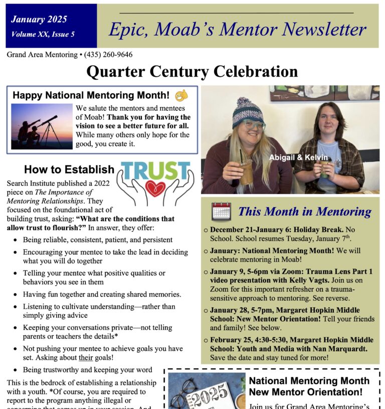 Epic, Grand Area Mentoring's January 2025 Mentor Newsletter - Grand Area Mentoring
