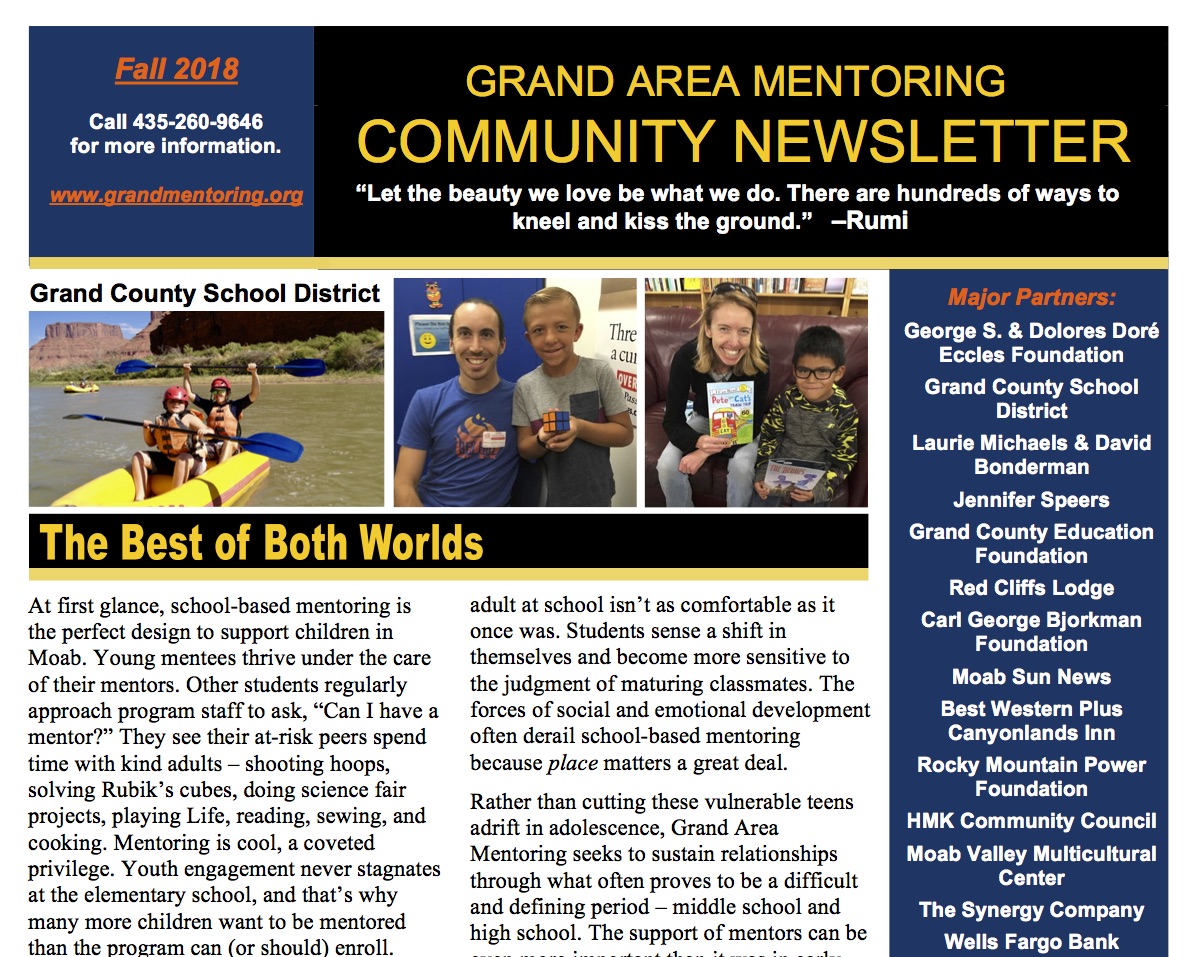 Fall 2018 Community Newsletter - Grand Area Mentoring