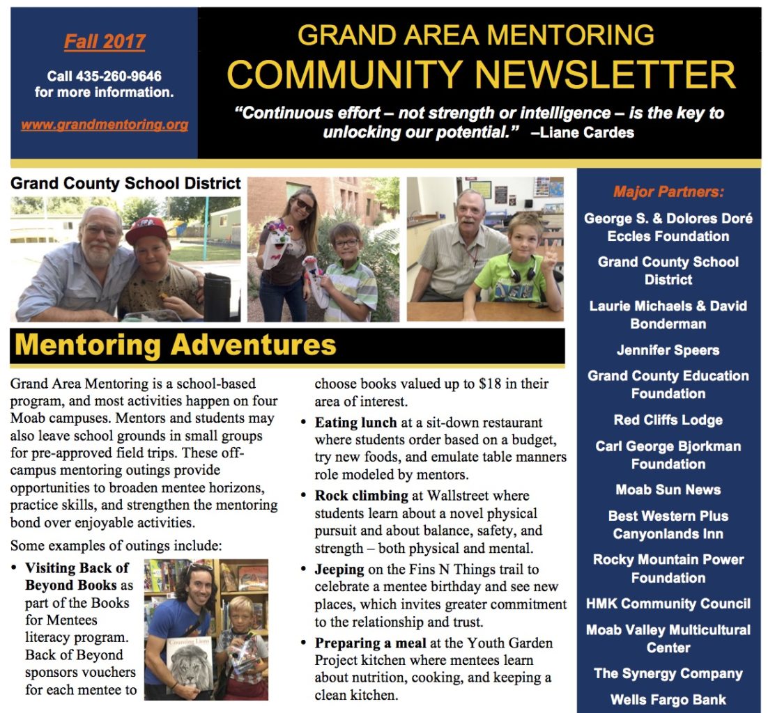 Fall 2017 Community Newsletter - Grand Area Mentoring